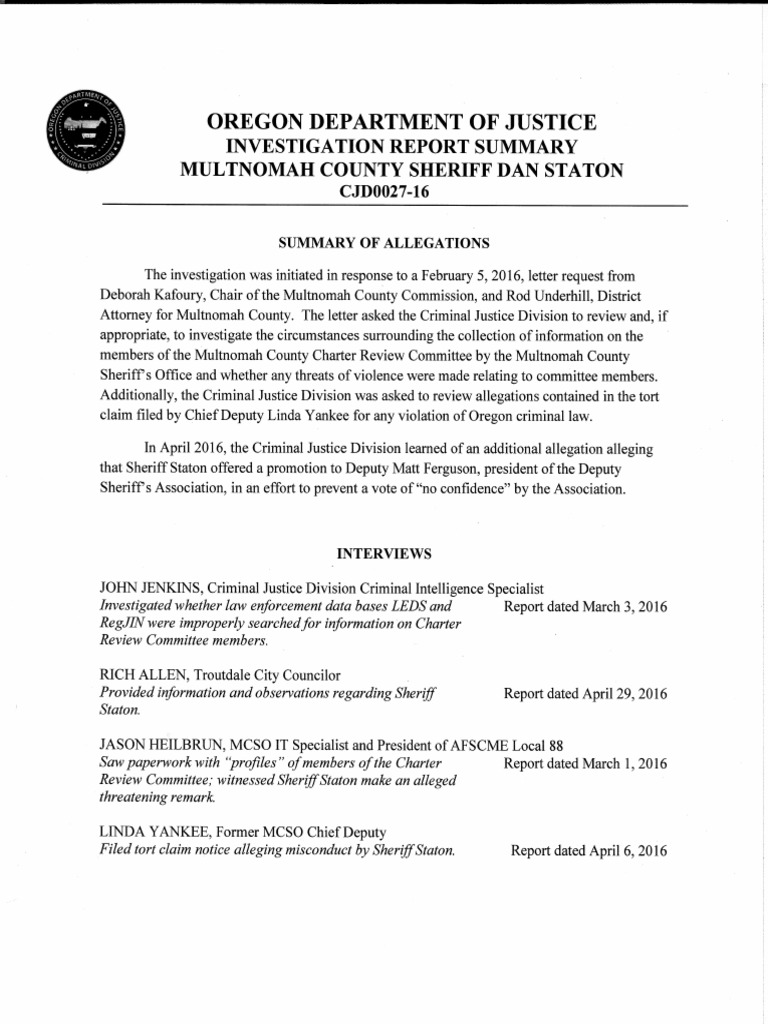 AG Investigation Materials On Sheriff Staton | PDF
