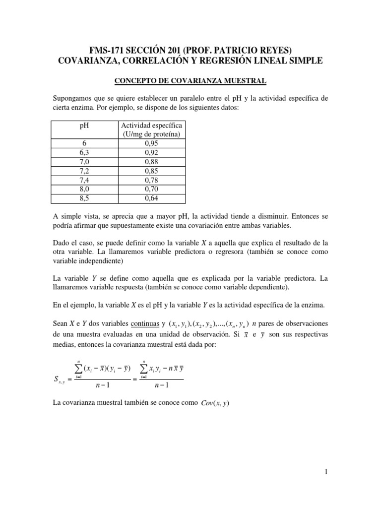 Covarianza, Correlacion y Regresion Lineal Simple | PDF | Correlación y dependencia | Regresión ...