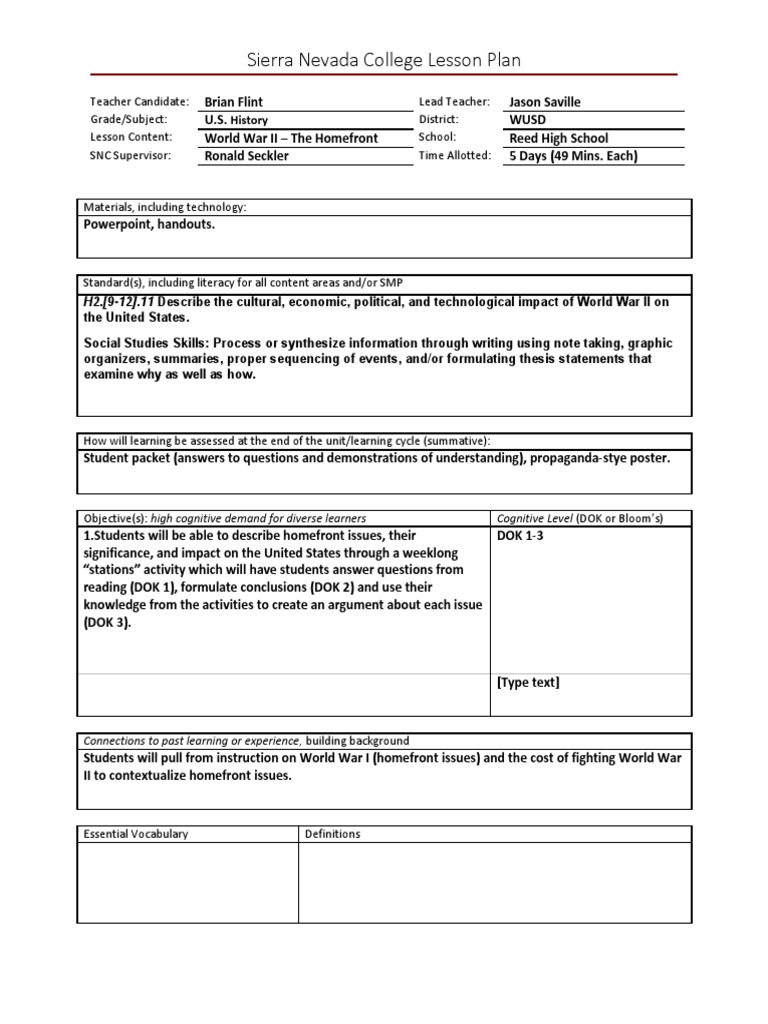 WWII Homefront Lesson Plan | PDF | Lesson Plan | Teachers