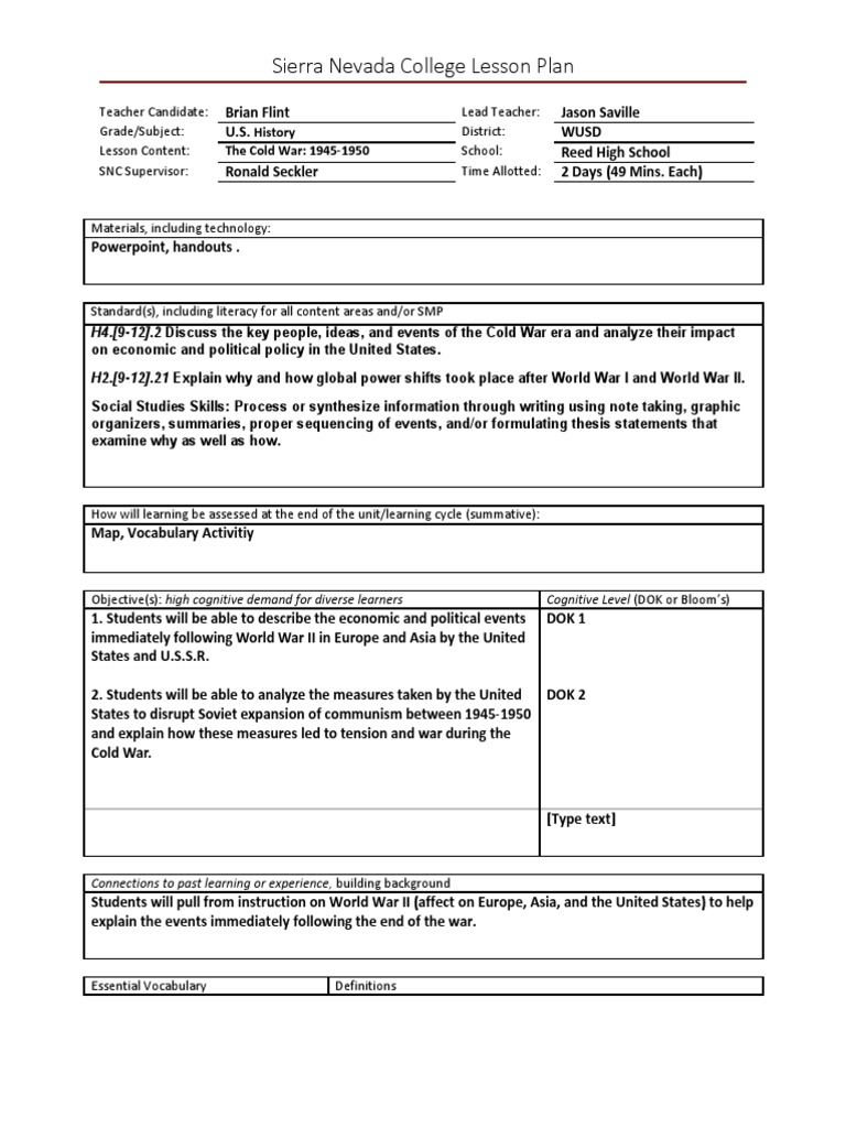 Cold War Lesson Plan: 1945-1950 | PDF | International Relations ...