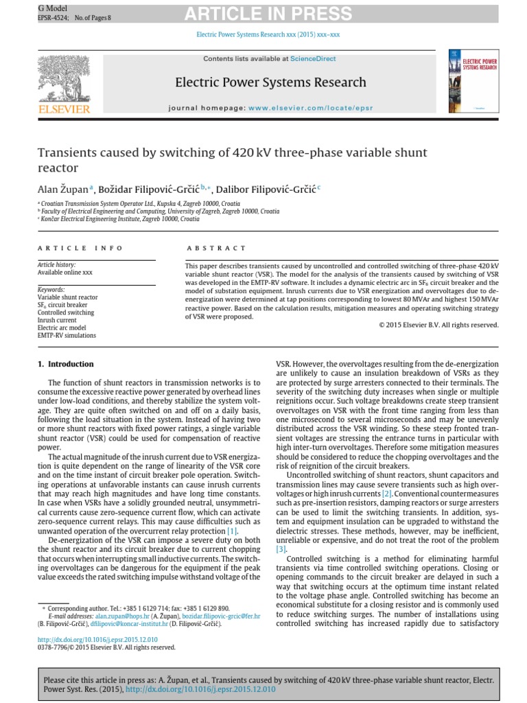 420kv Shunt Reactor Controled Swirching | PDF | Transformer | Electric ...