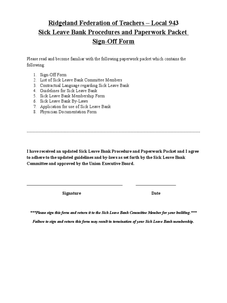 Sick Leave Bank Sign-Off Instructions | PDF | Business | Finance ...
