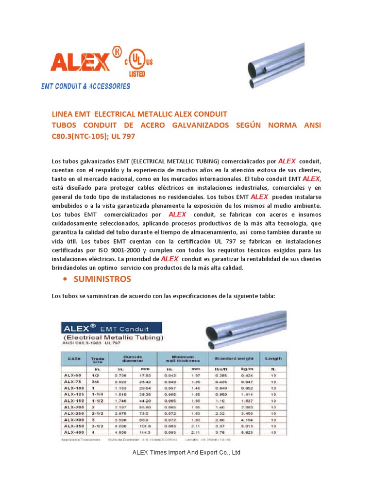 Tuberia Alex Conduit | Acero | Rieles