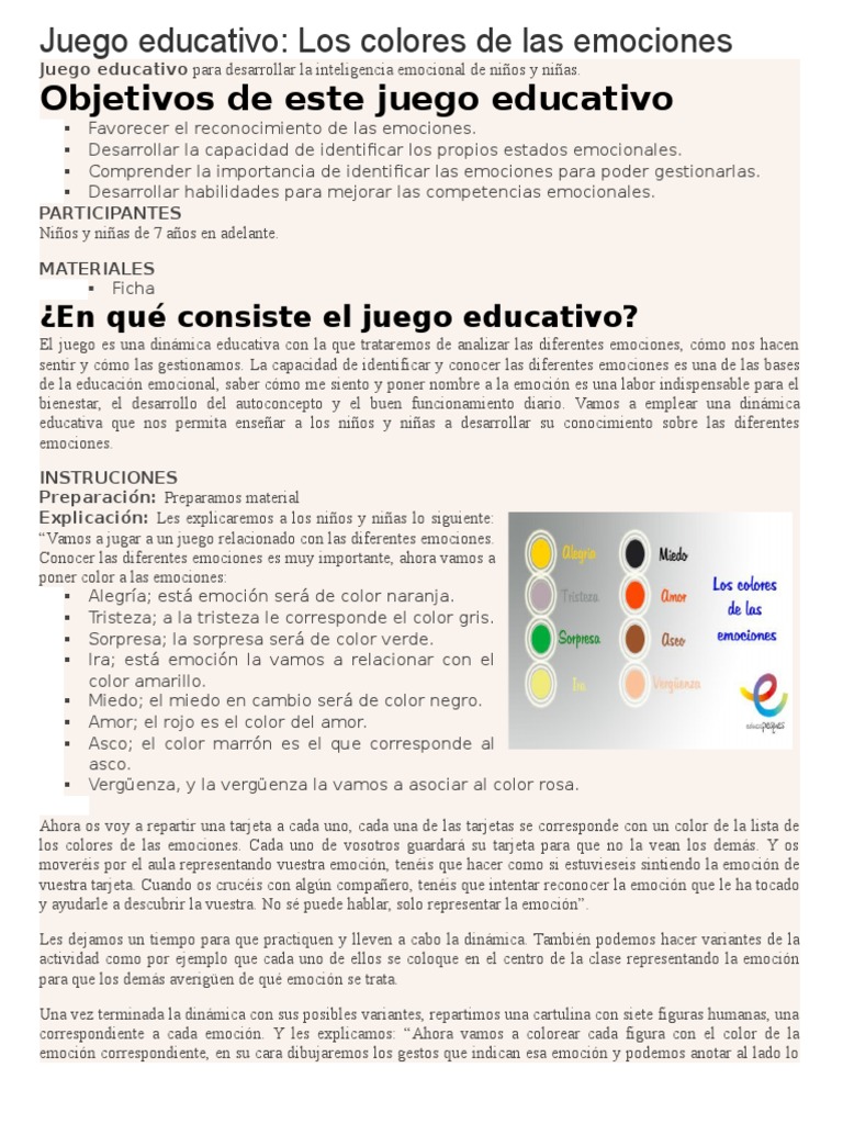 Juego Emocional: Colores y Sentimientos | PDF | Color | Las emociones