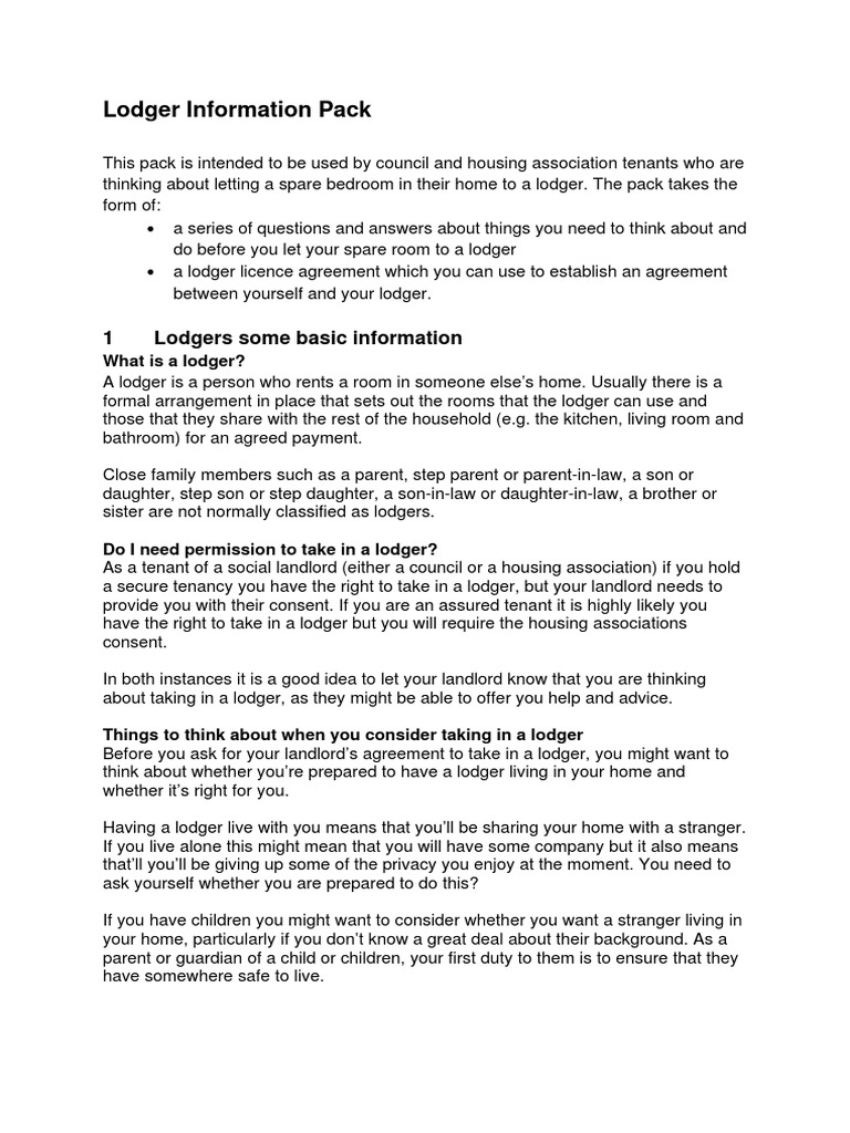 Lodger Information Pack | PDF | Leasehold Estate | Eviction