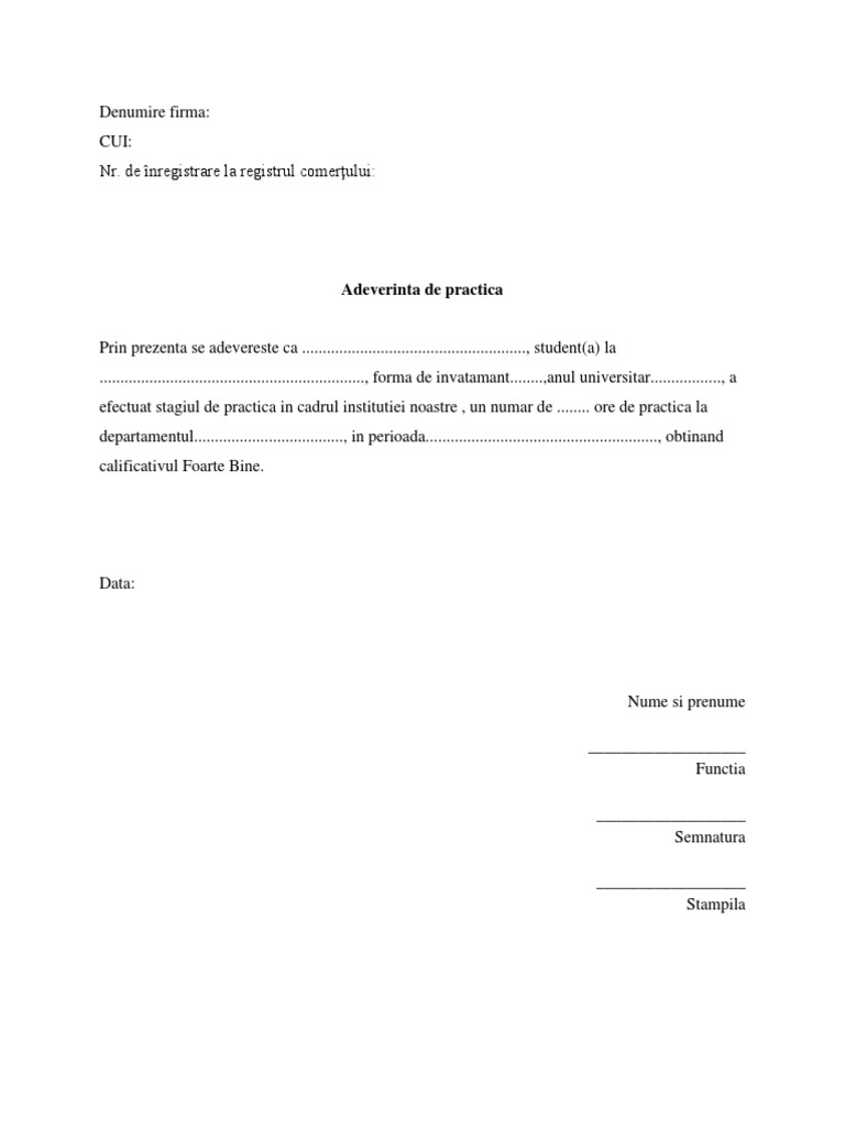 Model Adeverinta Practica PDF | PDF