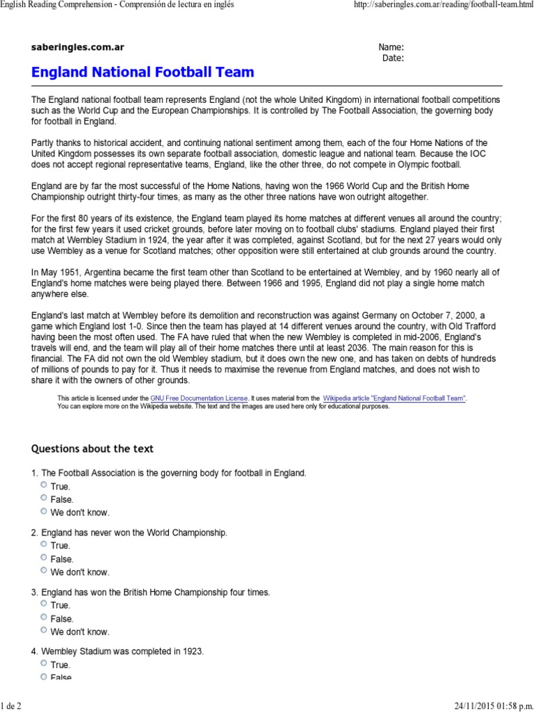 England National Football Team | PDF | England National Football Team ...