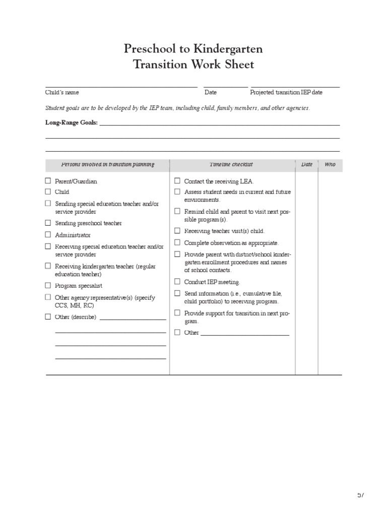 Preschool to Kindergarten Transition Guide | PDF