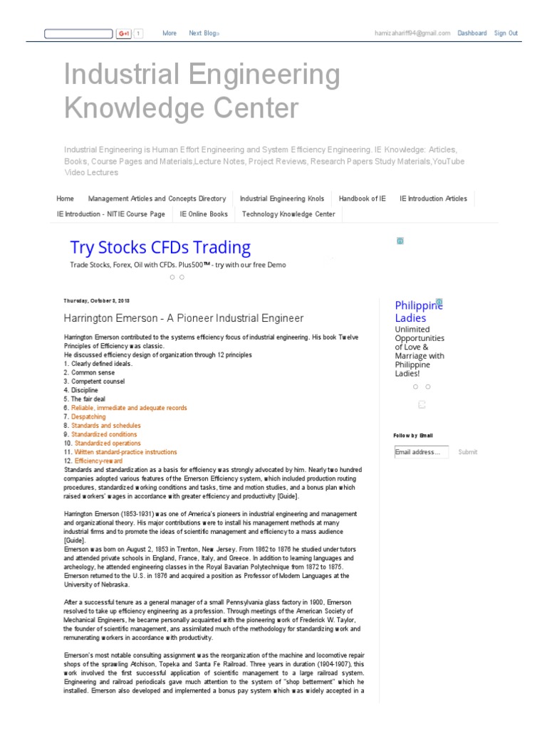 Industrial Engineering Knowledge Center - Harrington Emerson - A Pioneer Industrial Engineer ...