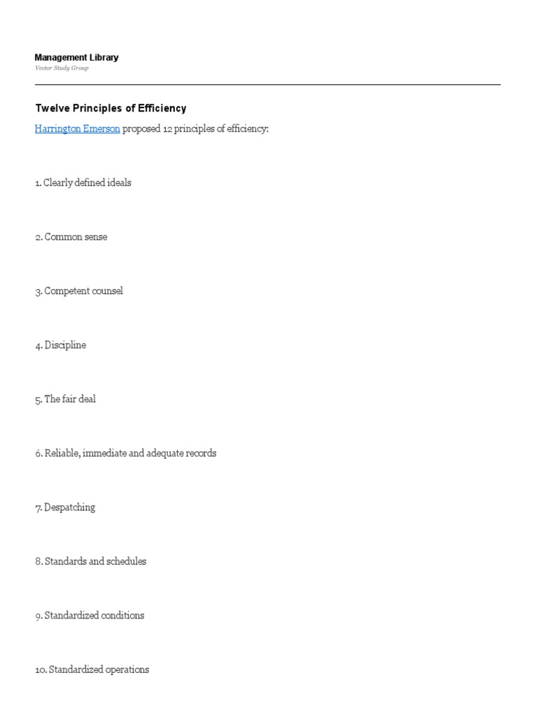 Harrington Emerson's 12 Efficiency Principles | PDF | Business