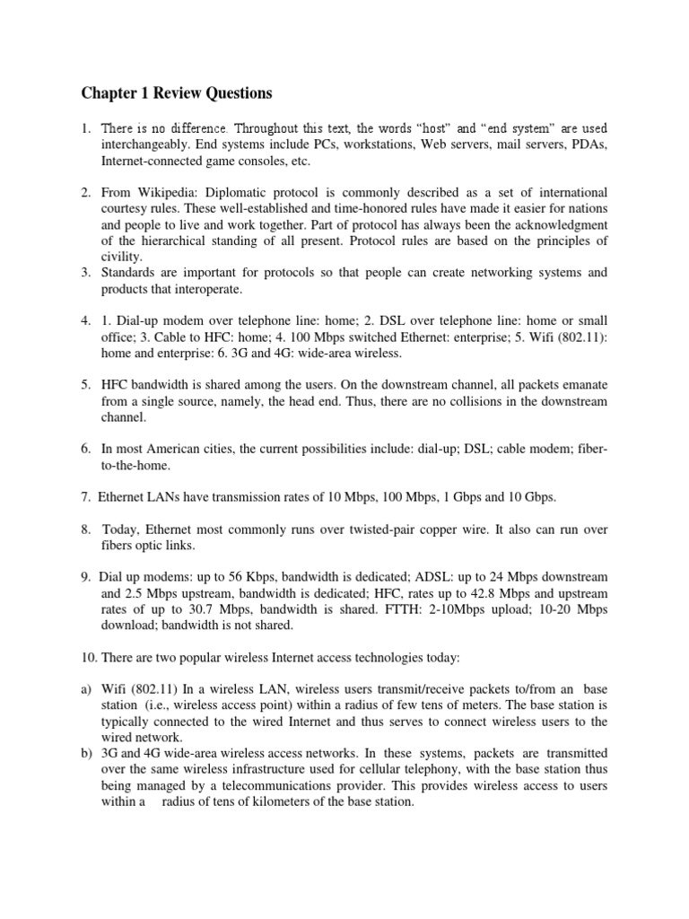 Computer Networking A Top-Down Approach Chapter 1 Review Solution | PDF | Internet Service ...