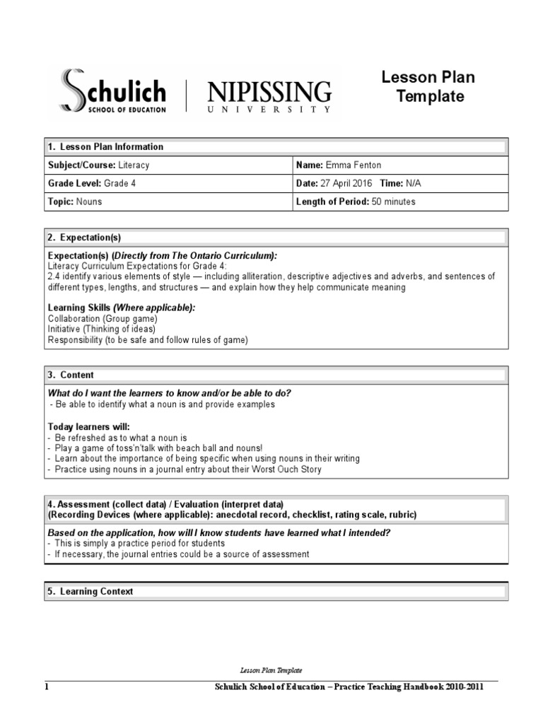 Grade 4 Nouns Lesson Plan | PDF | Lesson Plan | Learning