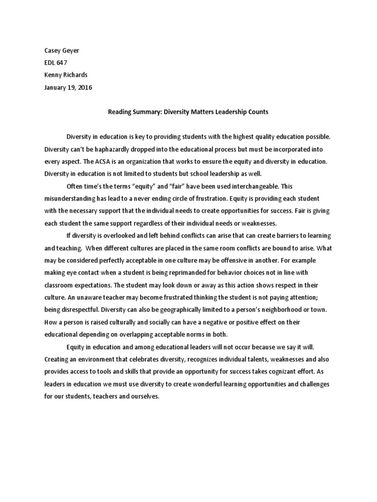 Reading Summary: Diversity Matters Leadership Counts | PDF | Social ...