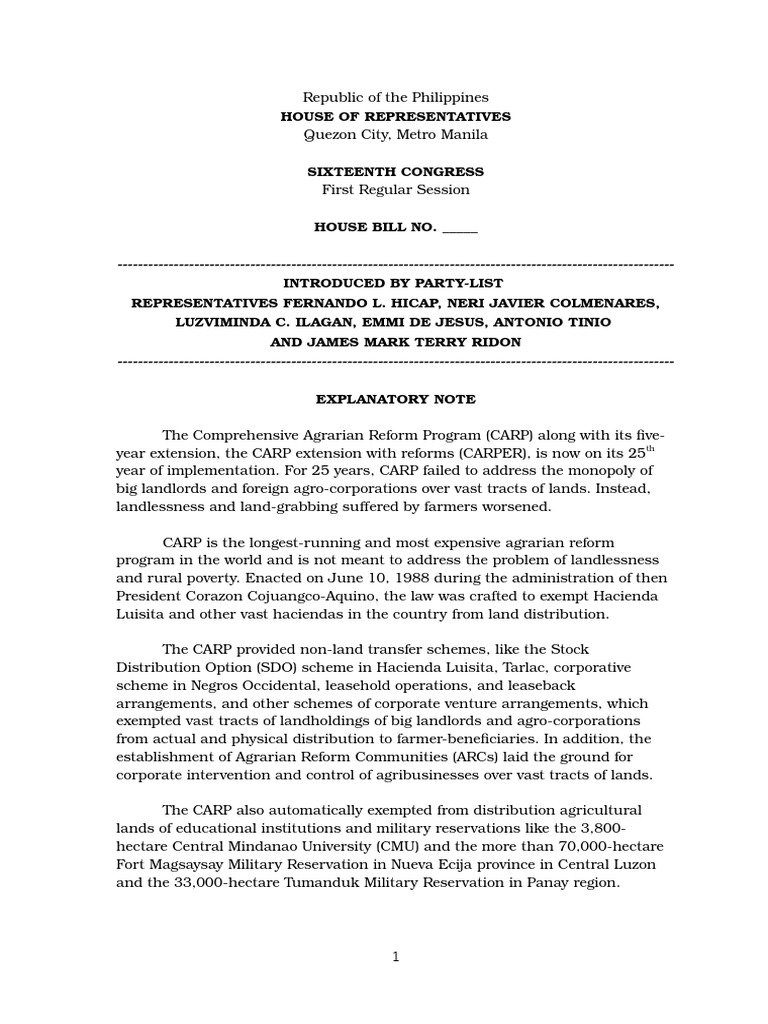 House Bill 252 Genuine Agrarian Reform Bill | PDF | Eminent Domain | Farms