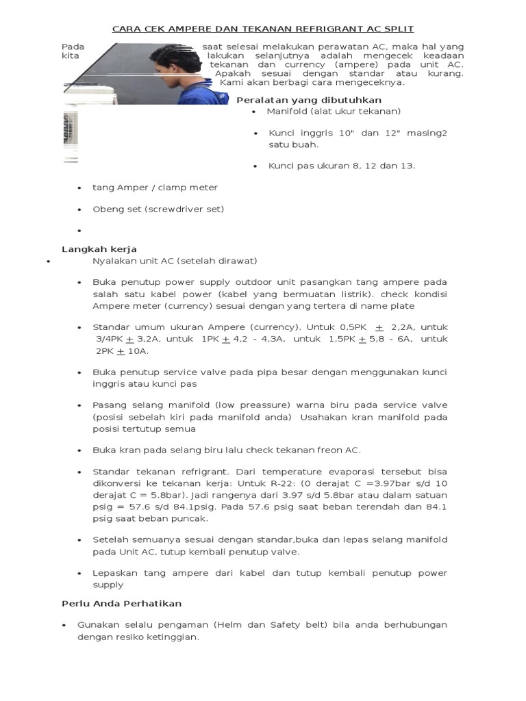 Cara Cek Ampere Dan Tekanan Refrigrant Ac Split | PDF | Sains ...