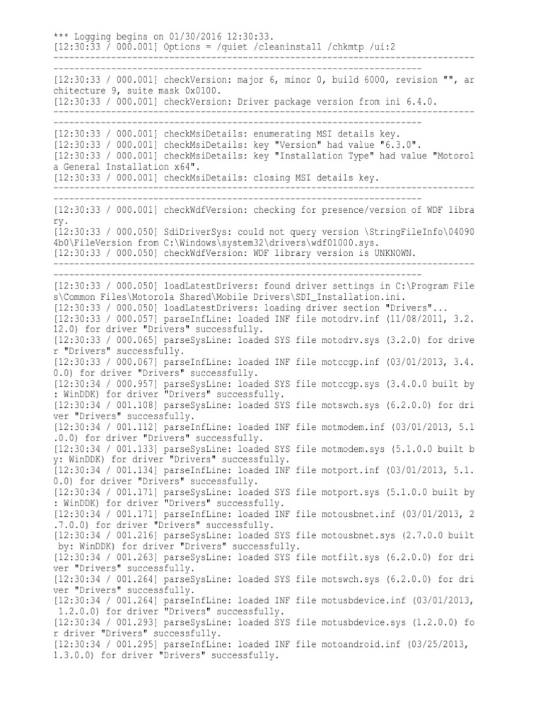 Motorola Driver Installation Log Pdf Utility Software Operating
