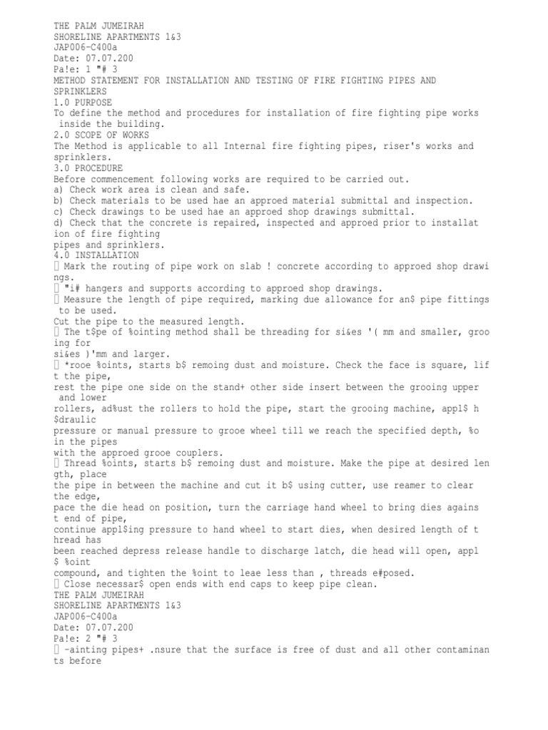 0983 03 Method Statement For Installation Testing Of Fire Fighting