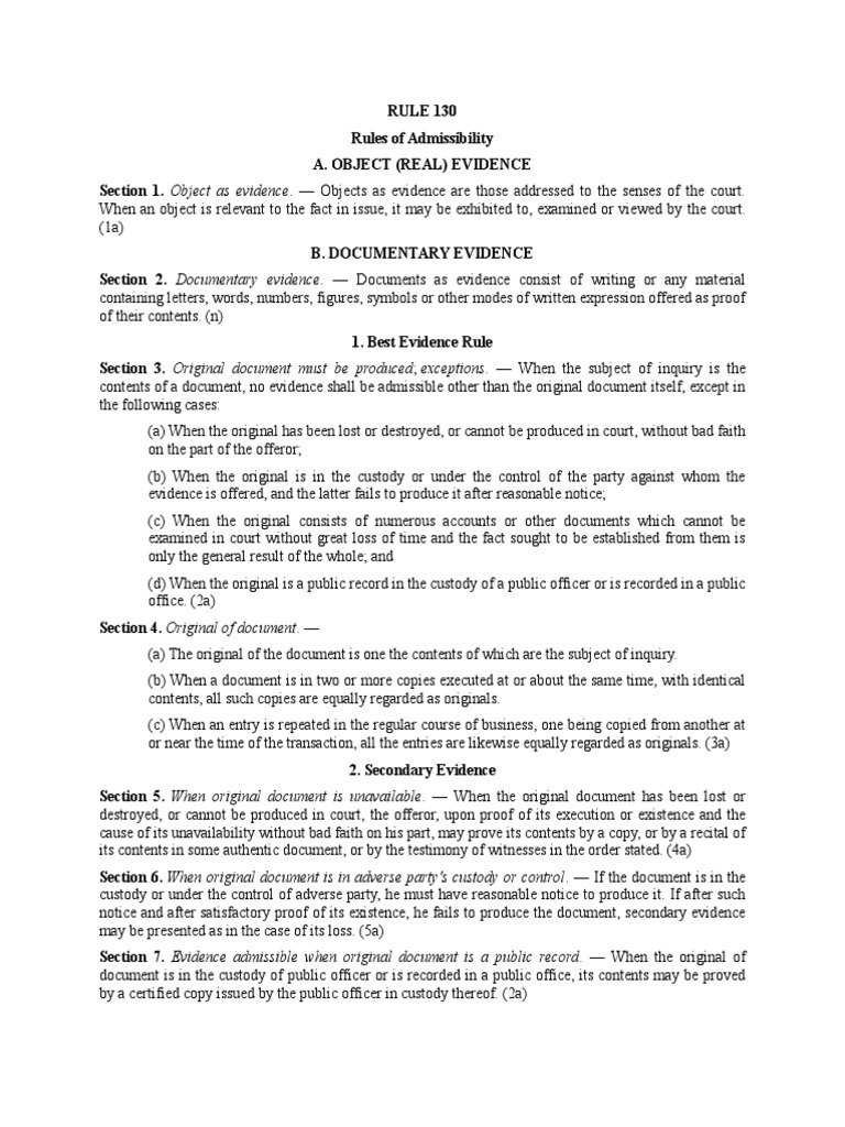 RULE 130, RRC (Full Text of The Law) | PDF | Evidence (Law) | Witness
