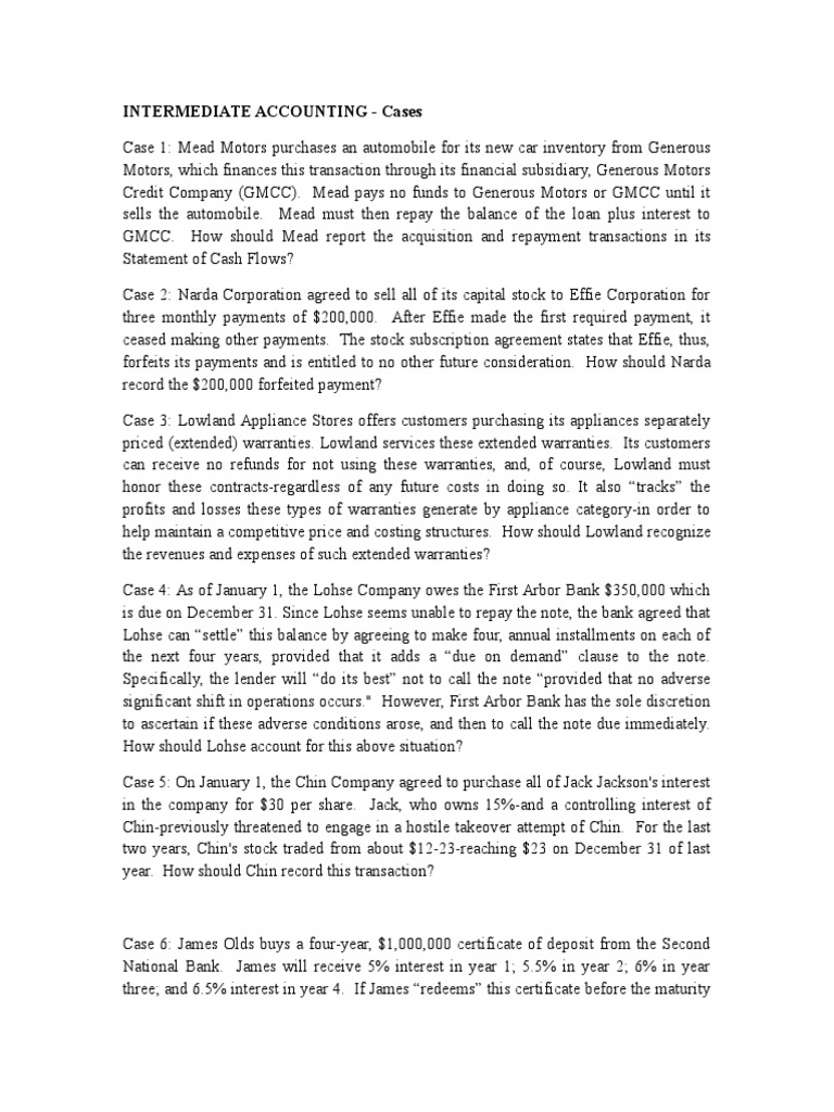 INTERMEDIATE ACCOUNTING CASE STUDIES | PDF | Interest | Financial Transaction