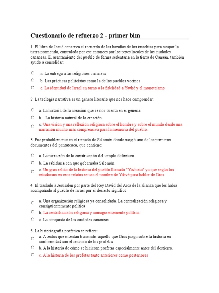 Cuestionario de Refuerzo 2 Introd. Biblia | PDF | Solomons | Libro del ...