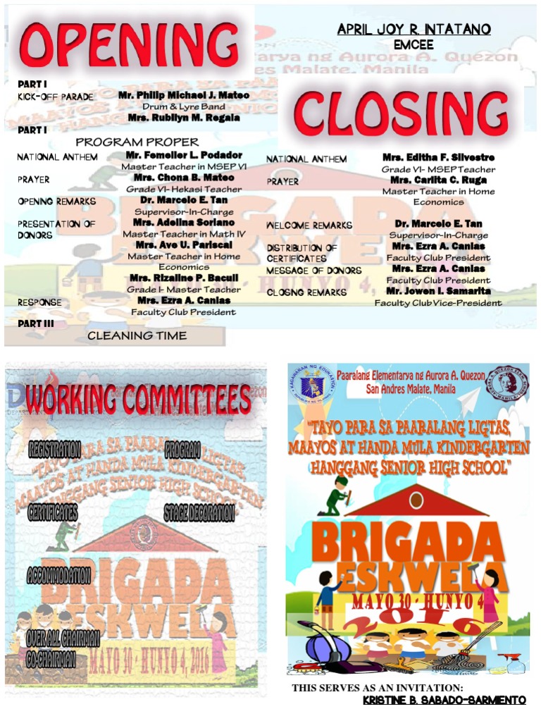 Brigada Eskwela Sample Program | PDF