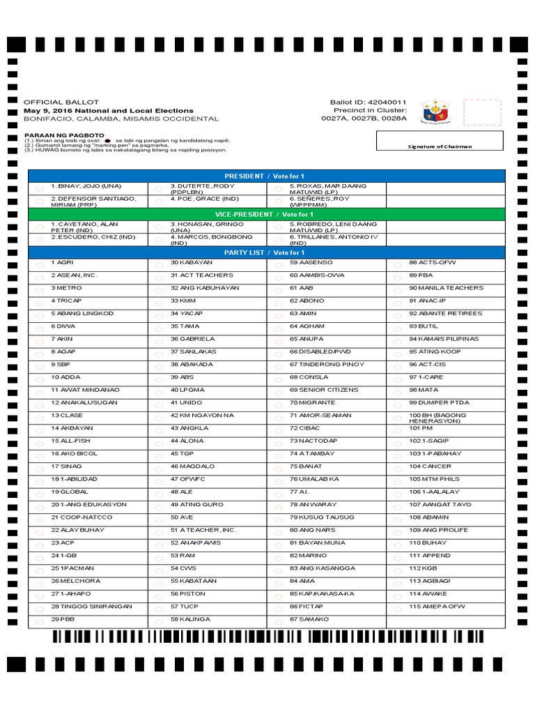 Official Ballot Ballot ID: 42040011 Precinct in Cluster: 0027A, 0027B ...