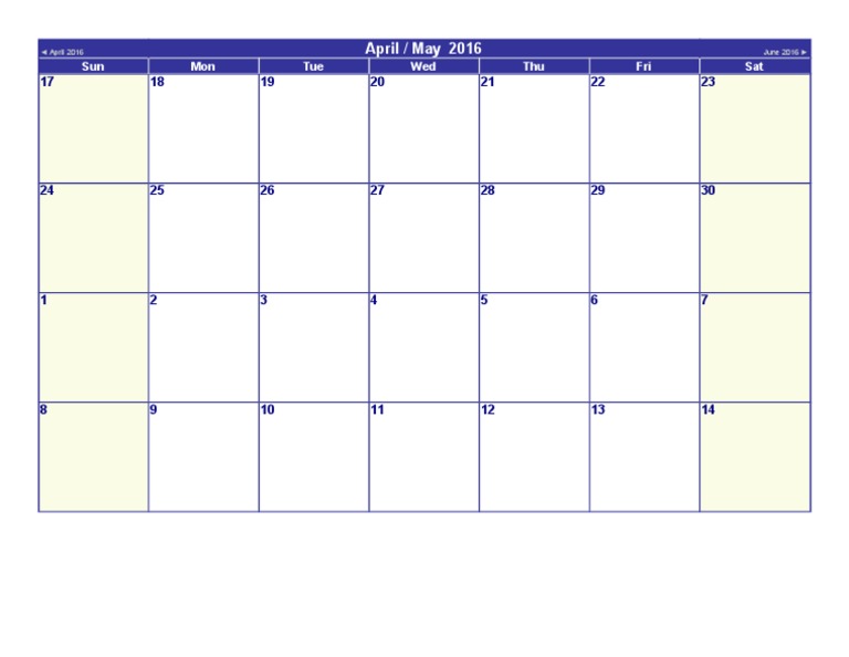 April / May 2016: Sun Mon Tue Wed Thu Fri Sat | PDF