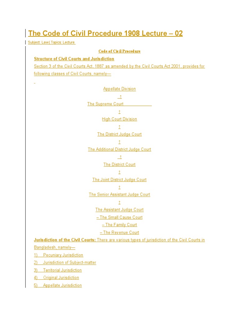The Code of Civil Procedure 1908 Lecture.docx | Jurisdiction | Supreme ...