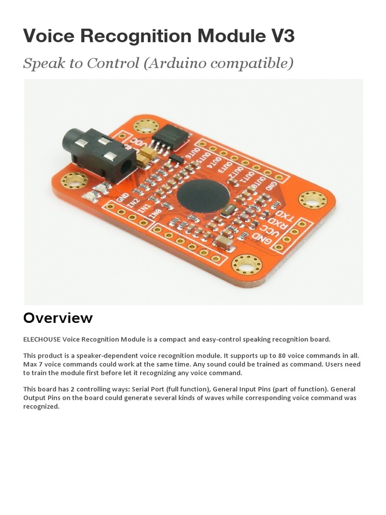 Voice Recognition Module vr3 Manual | PDF | Arduino | Speech Recognition