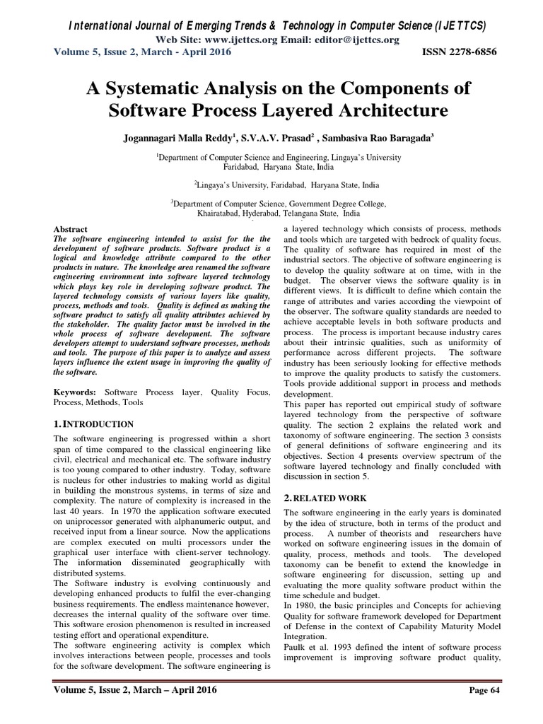 A Systematic Analysis On The Components Of Software Process Layered Architecture Pdf