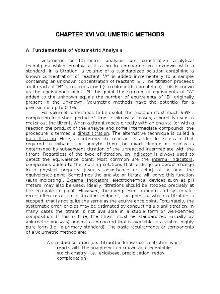 Chapter Xvi Volumetric Methods | Download Free PDF | Alkalinity | Titration