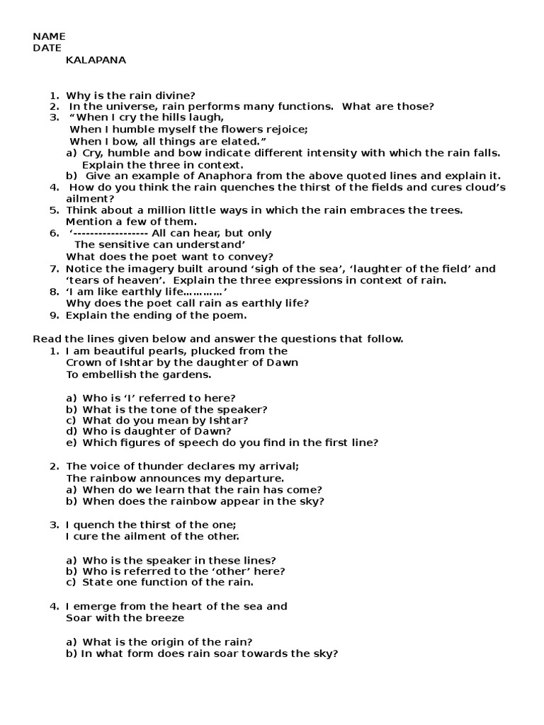 The Song of Rain: An Analysis of a Poem Personifying Rainfall | PDF ...