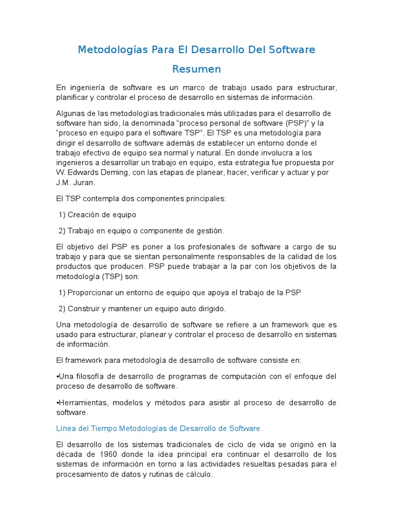 Resumen Metodologias para El Desarrollo de Software | PDF | Ingeniería ...