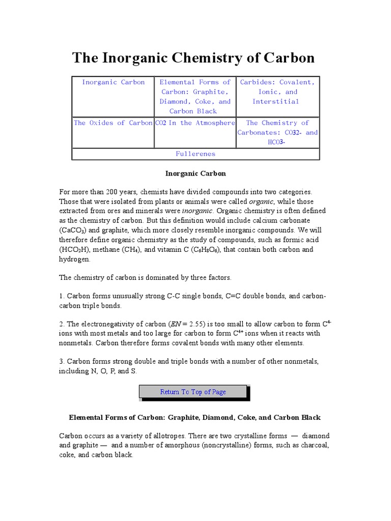 Inorganic Chemistry of Carbon Compounds | PDF | Carbon | Carbon Dioxide