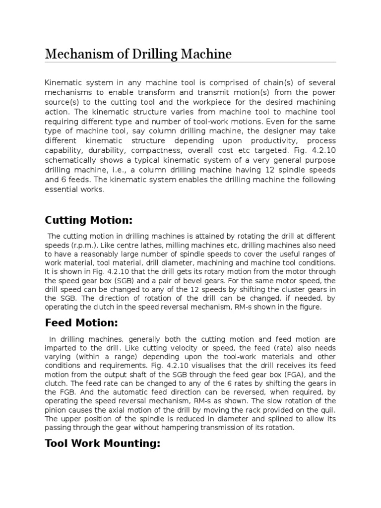Mechanism of Drilling Machine | PDF | Drill | Drilling