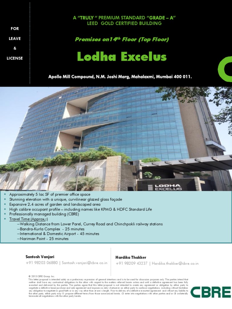 Lodha Excelus, Mahalaxmi | PDF | Private Law | Business
