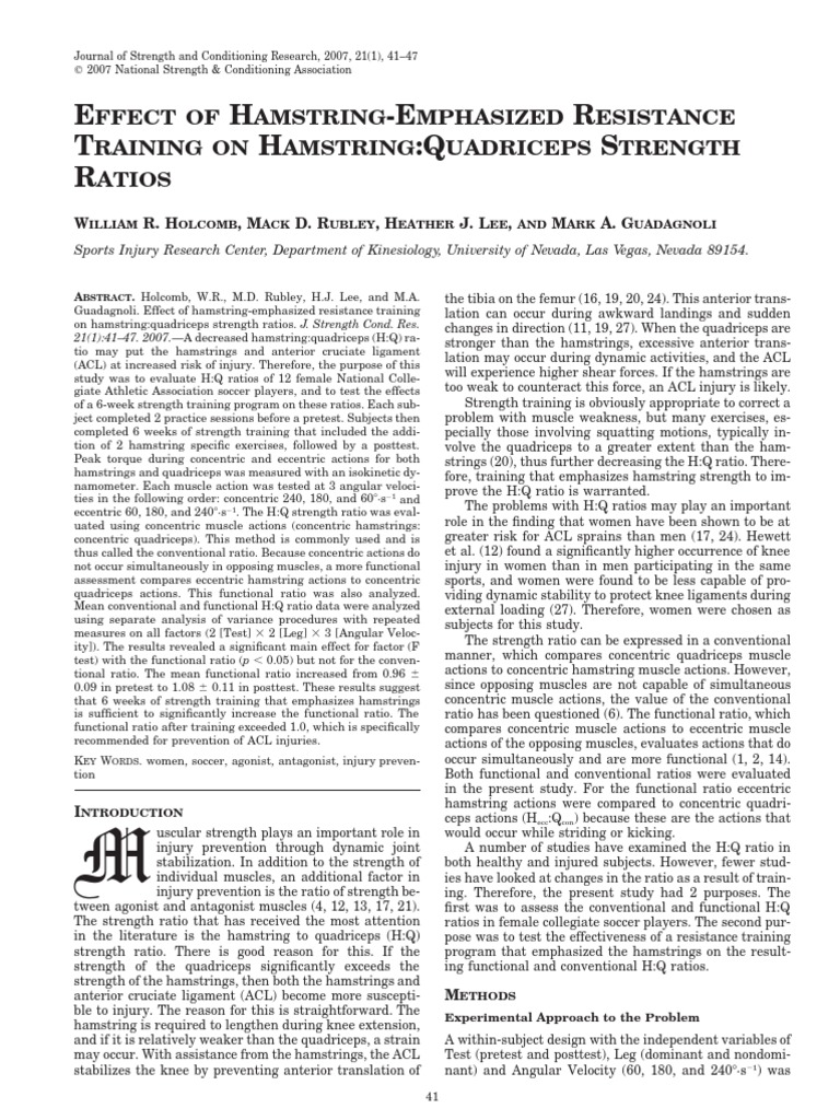 Effect of Hamstring Emphasized Resistance Training On H-Q Strength ...