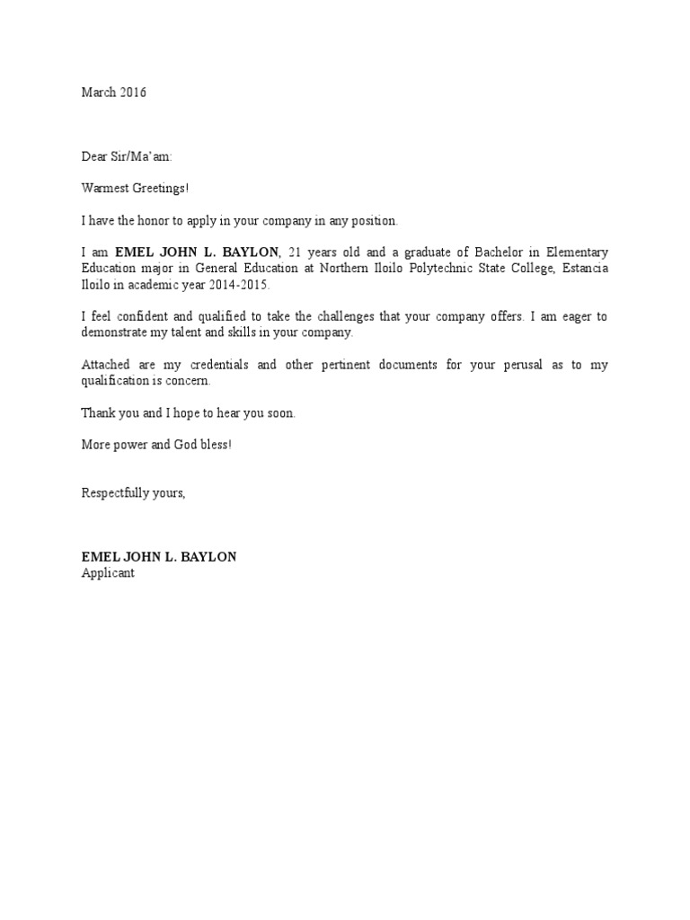 Job Application: Emel John L. Baylon | PDF