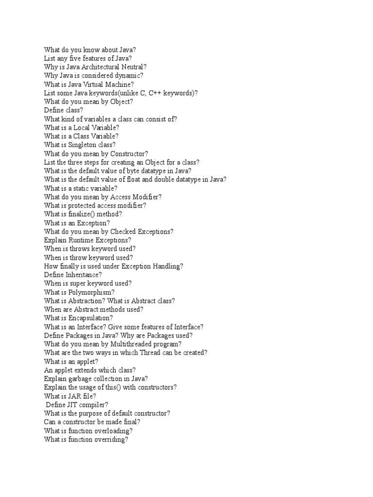 Java Viva Questions | PDF | Java (Programming Language) | Method ...