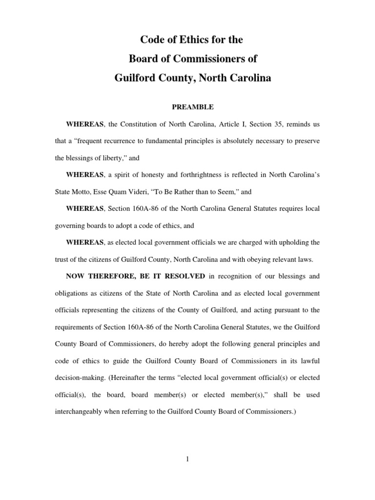 Guilford County Ethics Code for Commissioners | PDF | Board Of ...