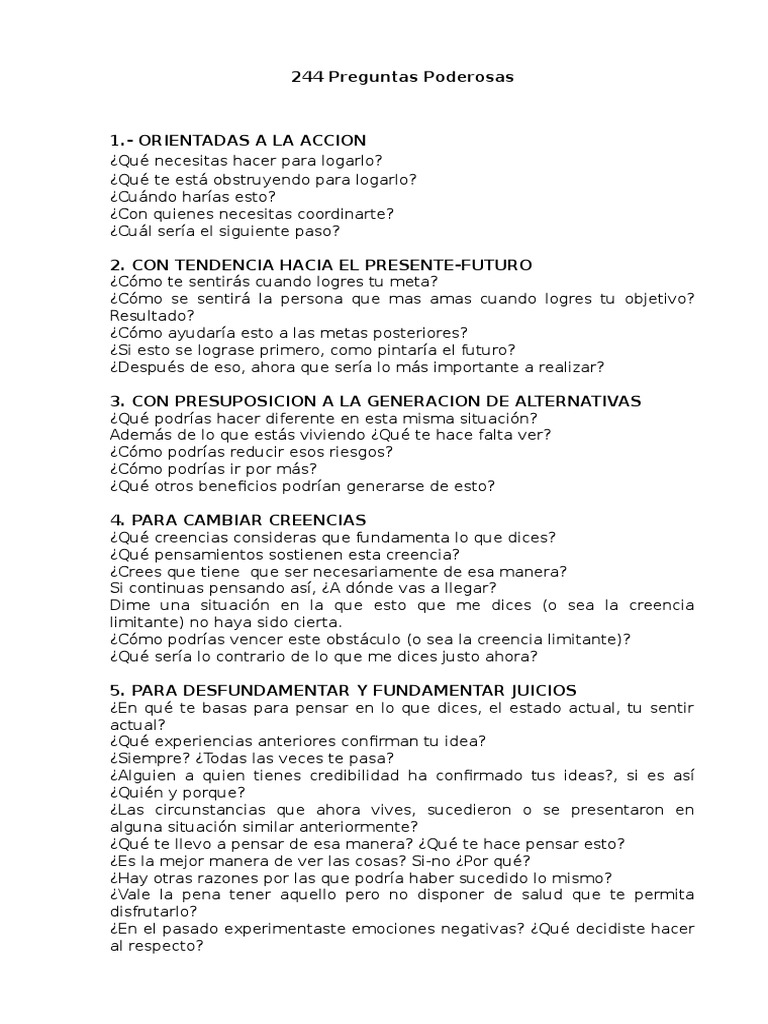 Preguntas Poderosas para el Coaching | PDF