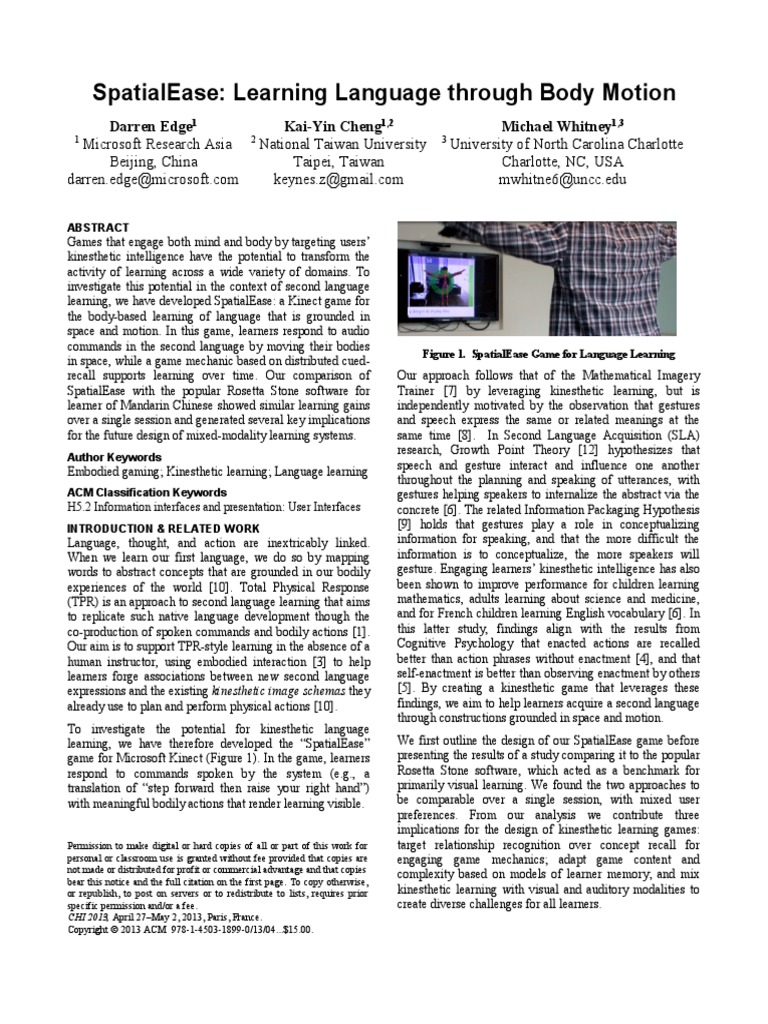 Spatialease: Learning Language Through Body Motion: Darren Edge Kai-Yin ...