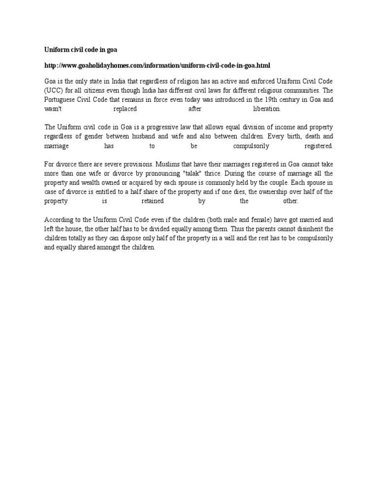 Uniform Civil Code in Goa | PDF | Marriage | Divorce