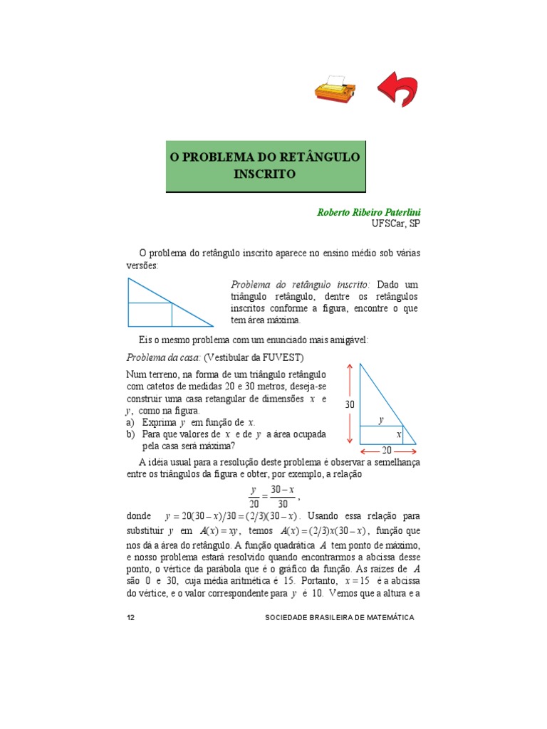 Problema Do Retangulo Inscrito No Triangulo | PDF | Triângulo | Função ...