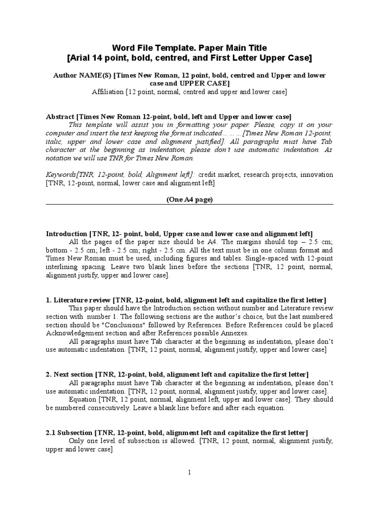Word File Template Paper Main Title Arial 14 Point Bold Centred