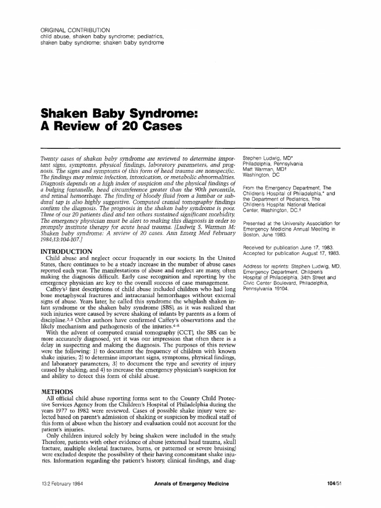 Shaken Baby Syndrome a Review of 20 Cases | Neurology | Medical Specialties