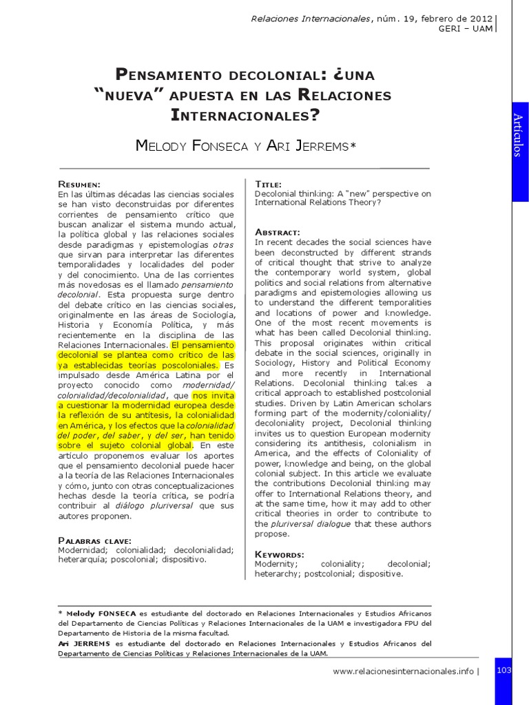 Pensamiento Decolonial Una Nueva Apuesta | PDF | Mundo occidental ...