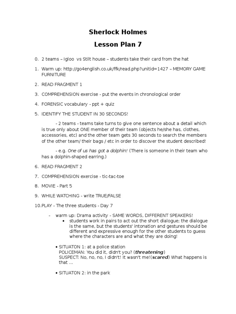Sherlock Holmes Lesson Plan 7 | PDF