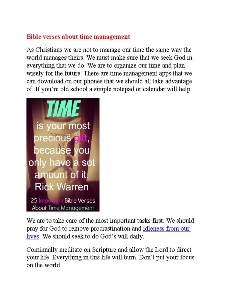 Biblical Guidance on Time Management | PDF | Wisdom | Book Of Proverbs