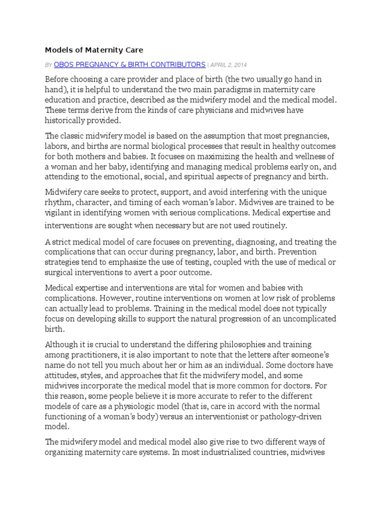 Understanding the Midwifery and Medical Models of Maternity Care | PDF ...